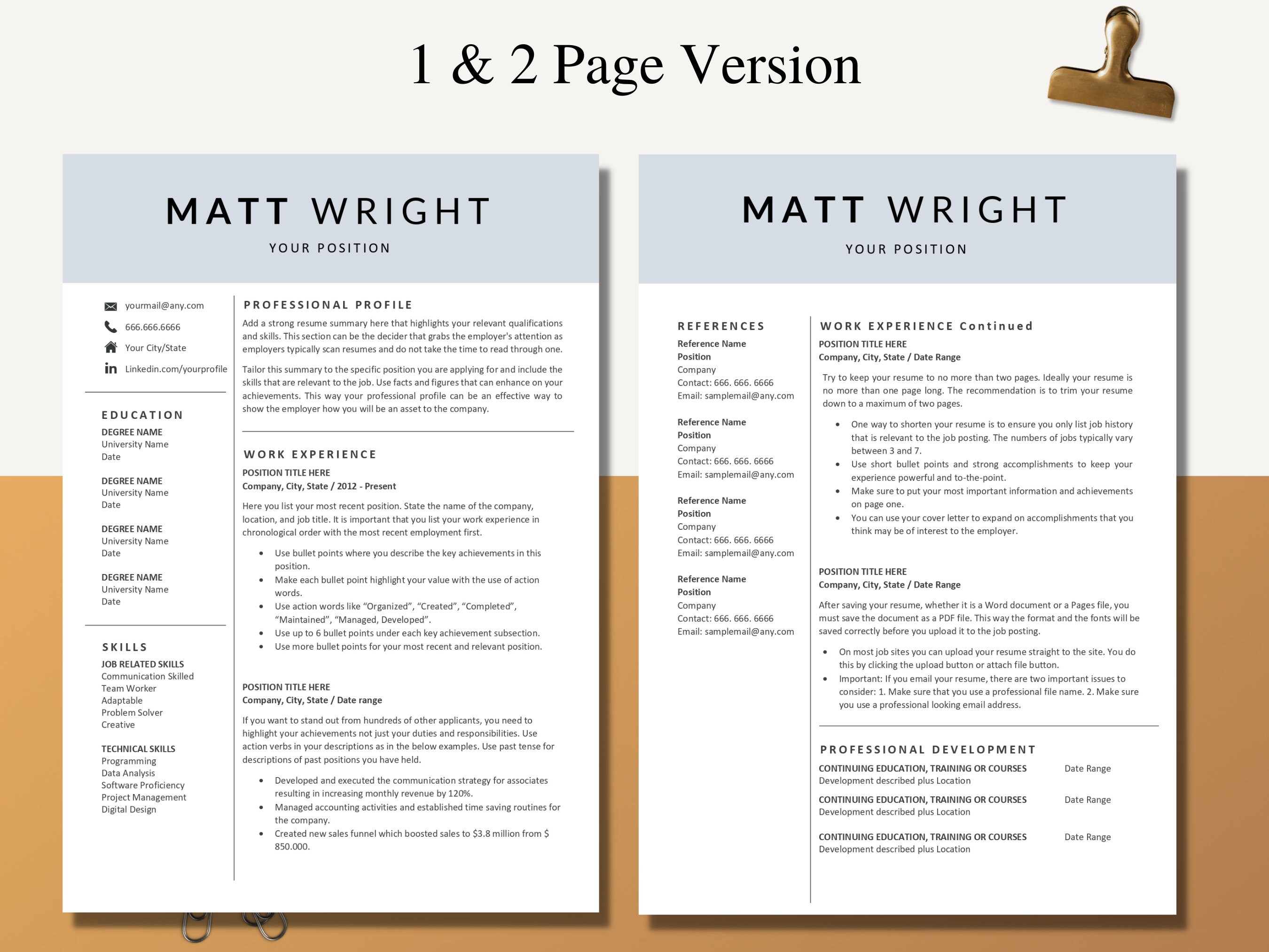 Resume Template for Google Docs, Word and Pages. 1-2 and 3 Pages Resume ...