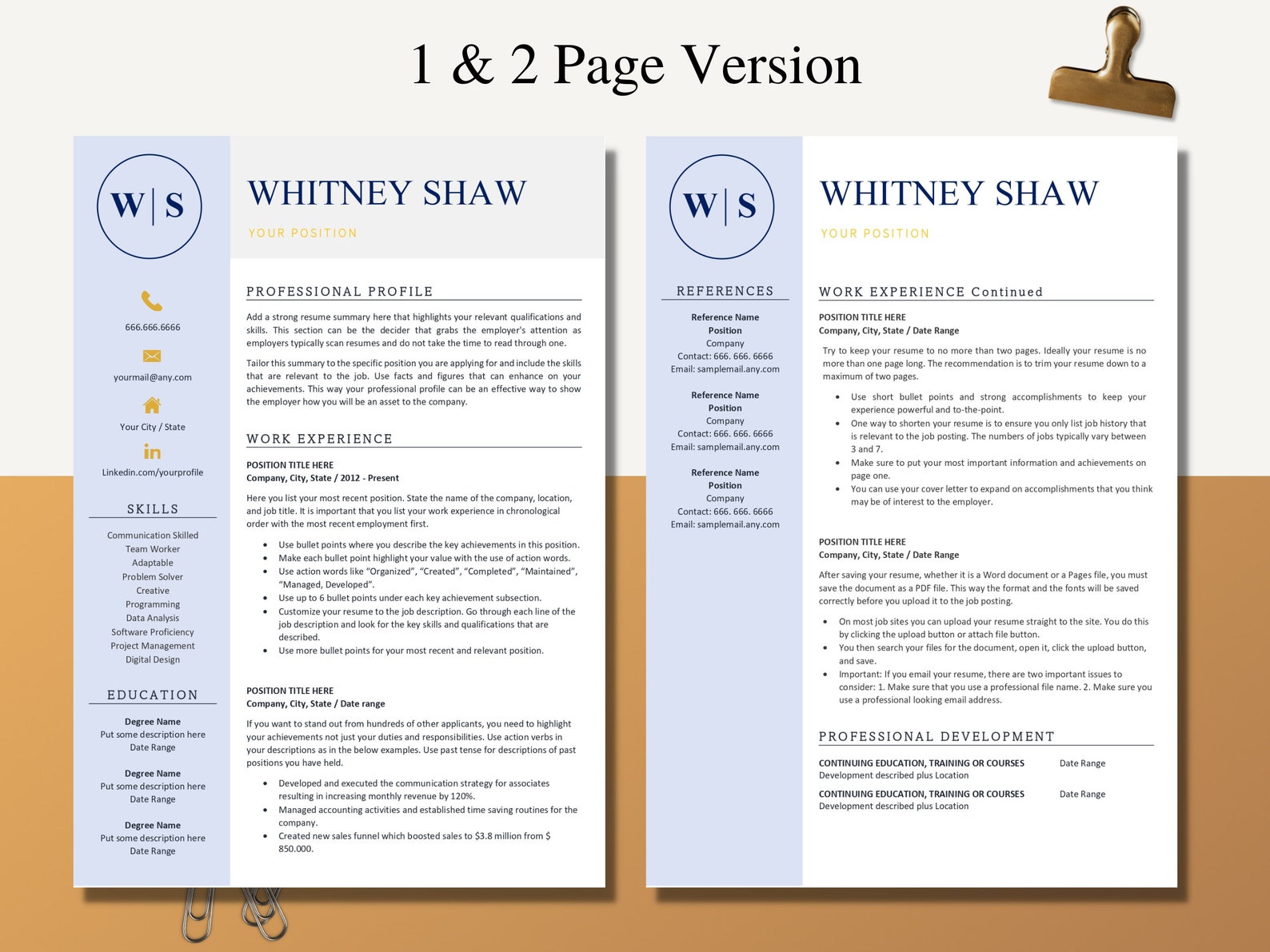 Creative, Modern Resume Template for MS Word and Mac, 1,2 and 3 Page ...