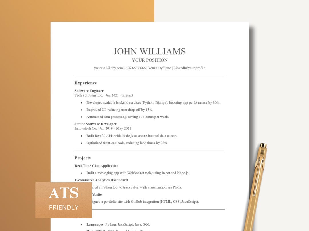 Software Engineer Resume Template, Ats-friendly, Fully Editable ...