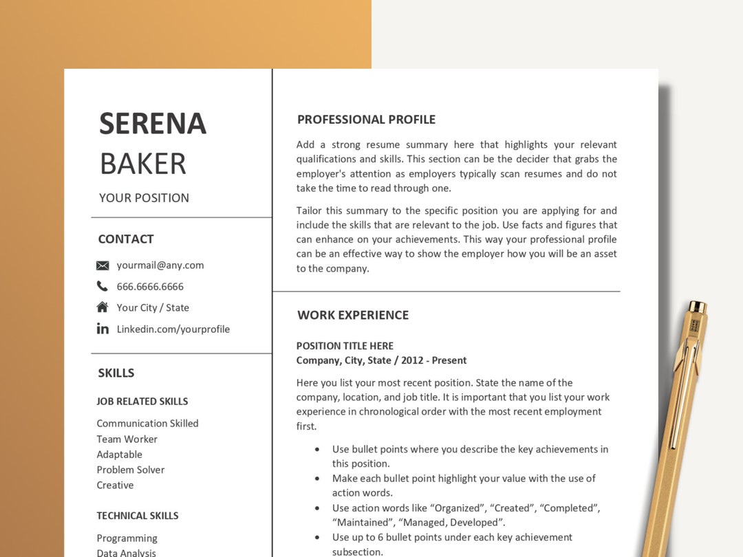 Executive Resume Template for MS Word and Mac Pages Resume - Etsy