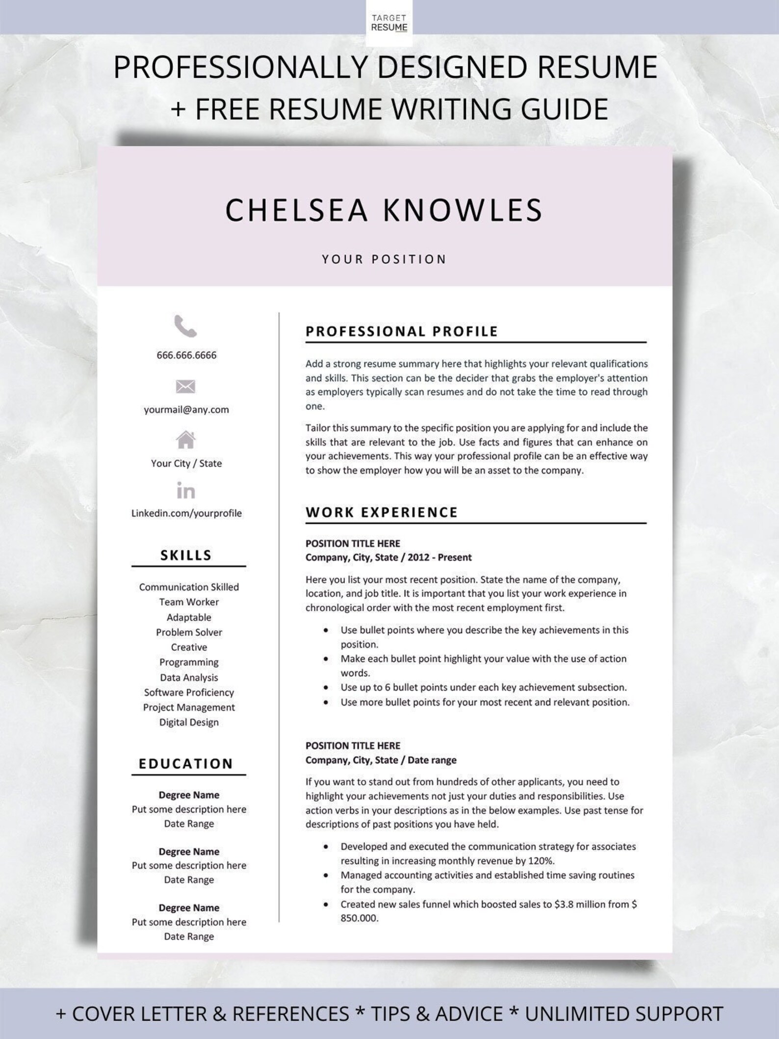 Clean Modern Resume Template for Word and Pages Modern CV | Etsy