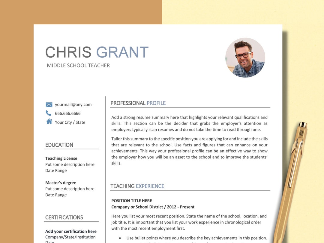 Minimalist Teacher Resume Template for Word and Pages Middle - Etsy