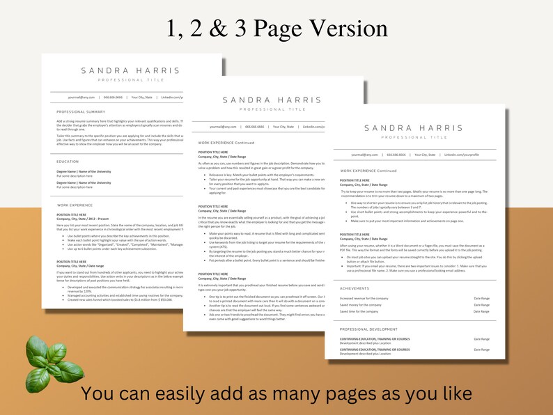 ATS Friendly Resume Template, Google Docs, Word and Mac Pages Resume ...