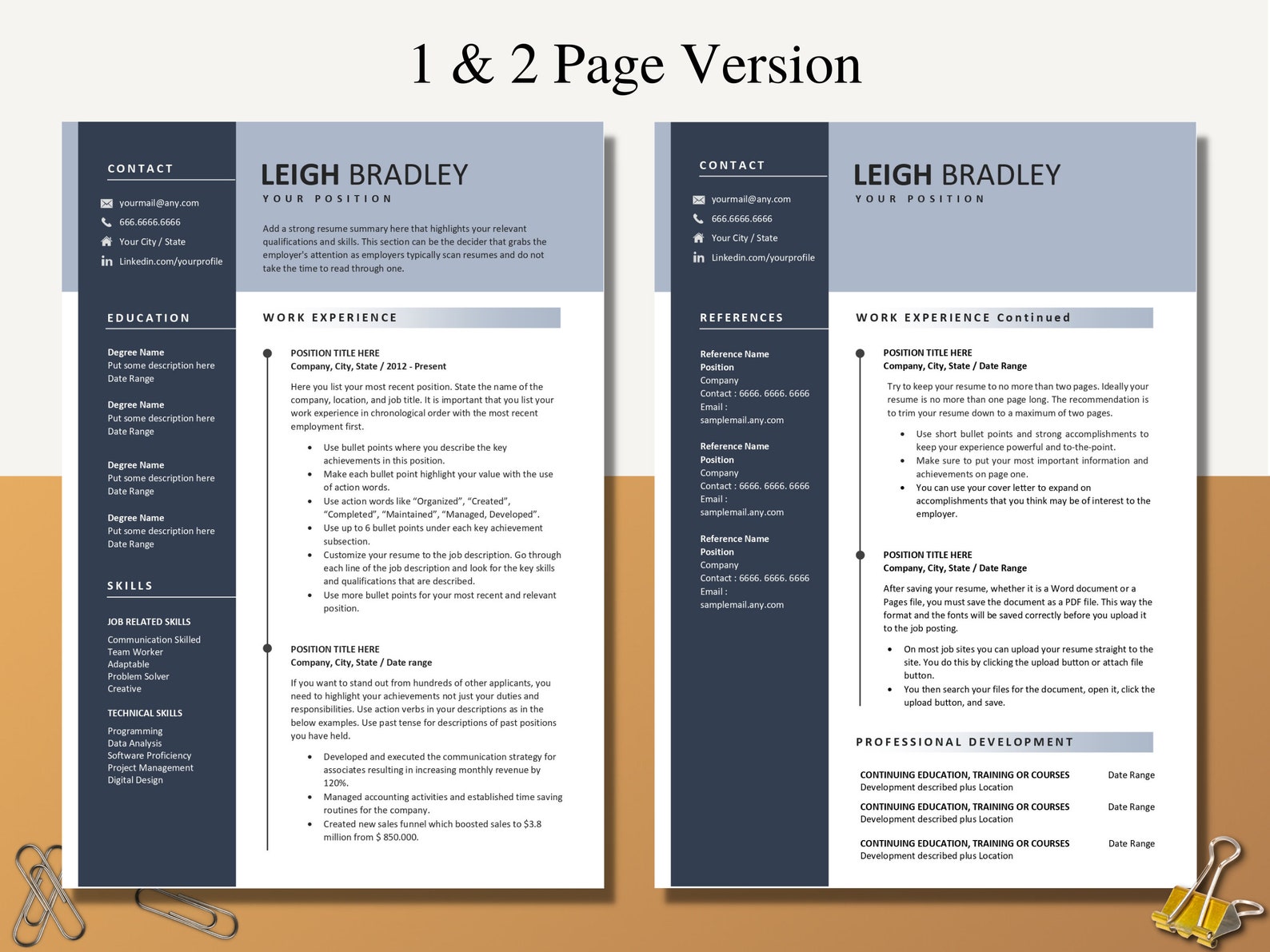 Modern, Executive Resume Template for MS Word and Mac Pages, CV ...