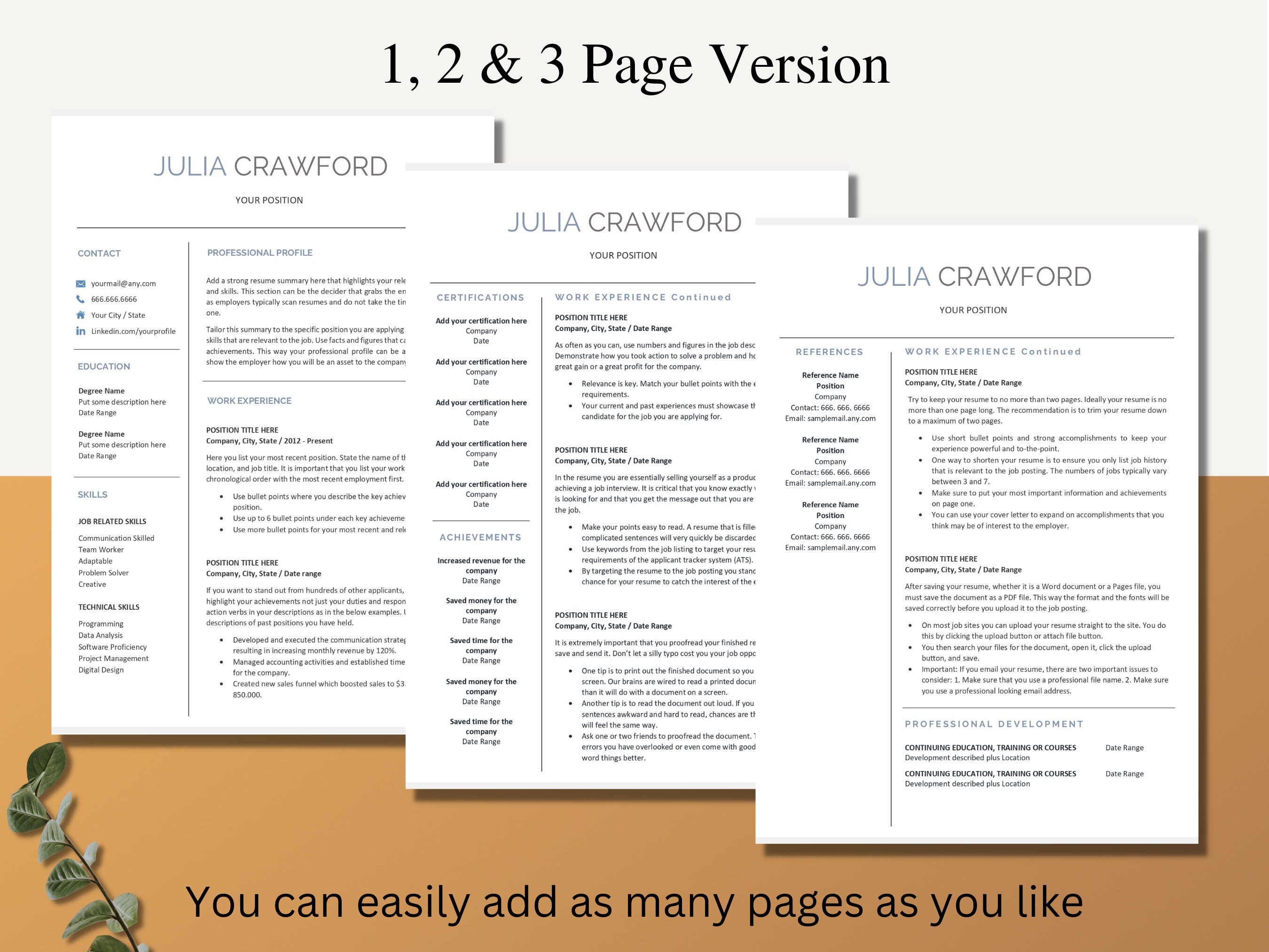 Modern Resume Template for Word and Pages, CV Template, Professional ...