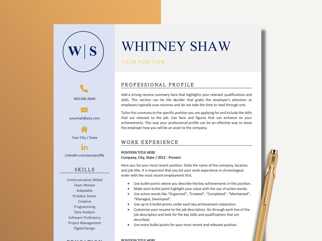 Creative, Modern Resume Template for MS Word and Mac, 1,2 and 3 Page ...