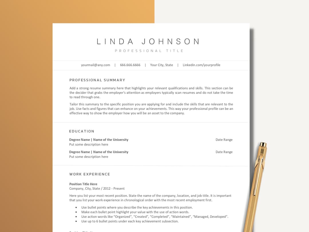 Modèle de CV ATS, CV professionnel pour mot et pages avec lettre de ...