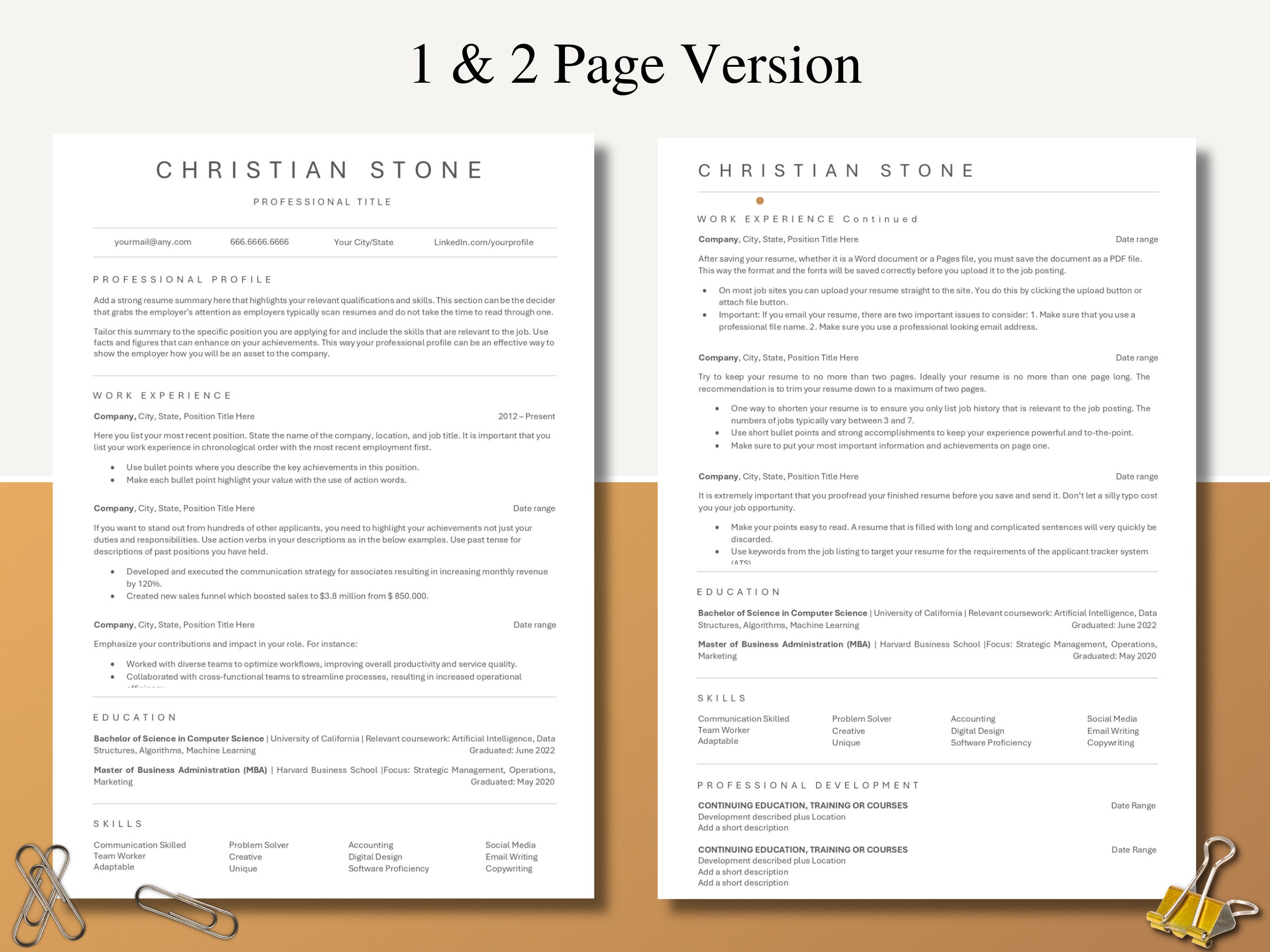 ATS Friendly Resume Template, Word and Pages, With Matching Cover ...