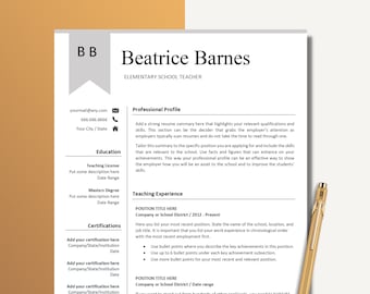 Teacher Resume Template for Word & Pages (1, 2 and 3 Page Resume ...