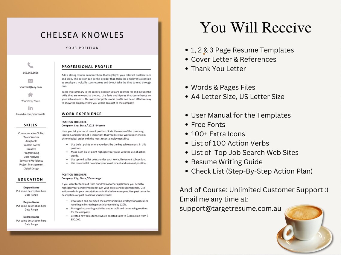 Clean Modern Resume Template for Word and Pages Modern CV - Etsy