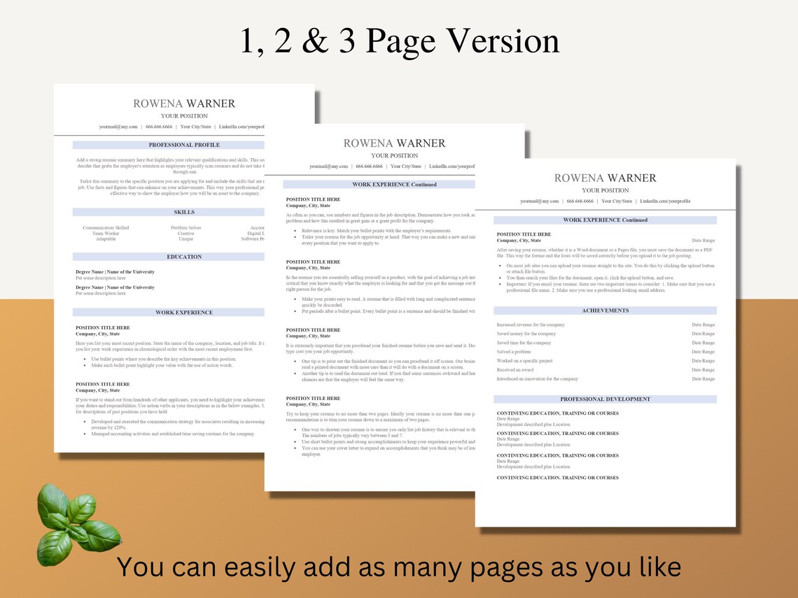 ATS Friendly Resume Template, Modern Resume Template for Word and Pages ...
