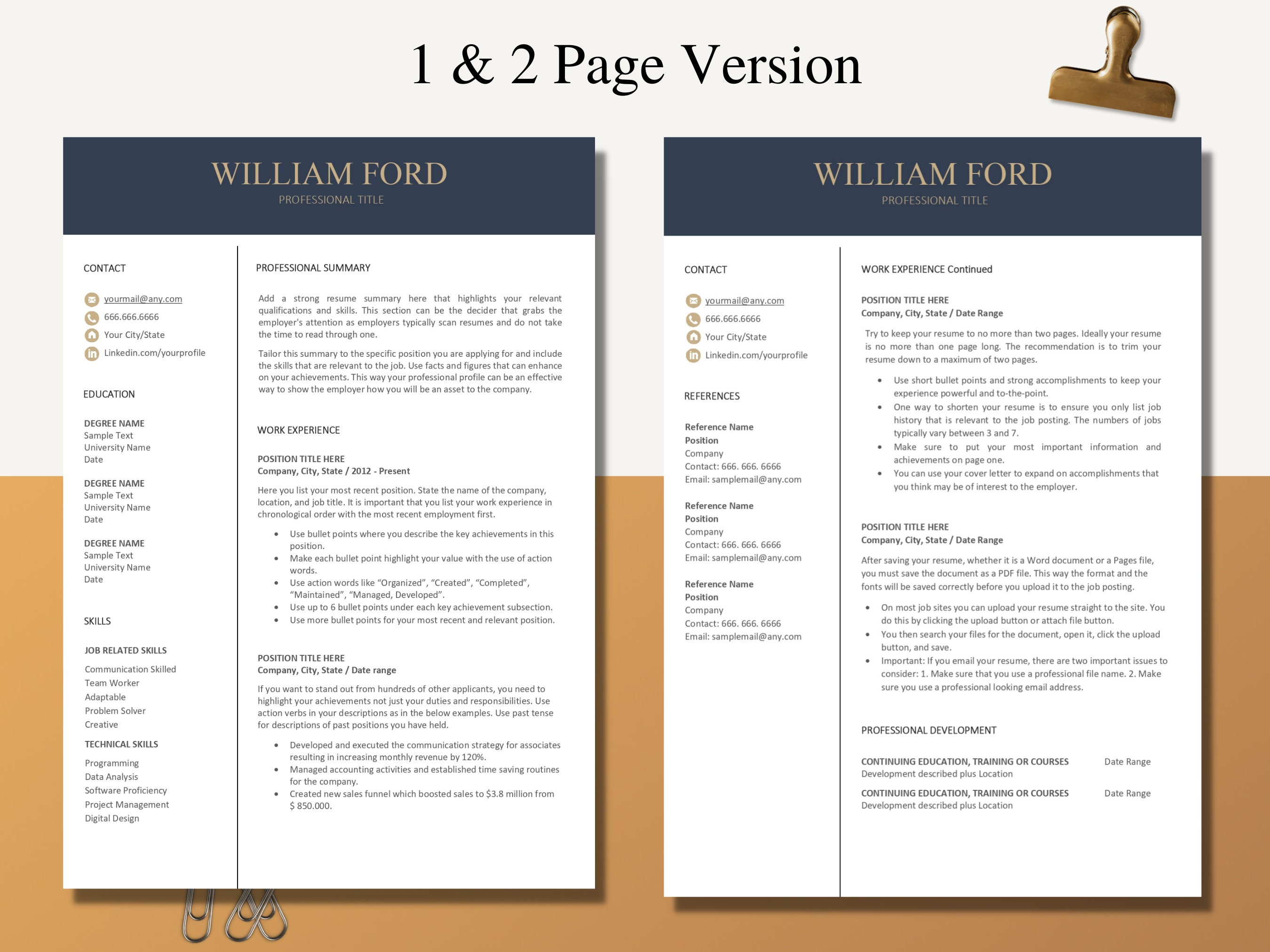 Modern Executive Resume Template for Google Docs Word and - Etsy