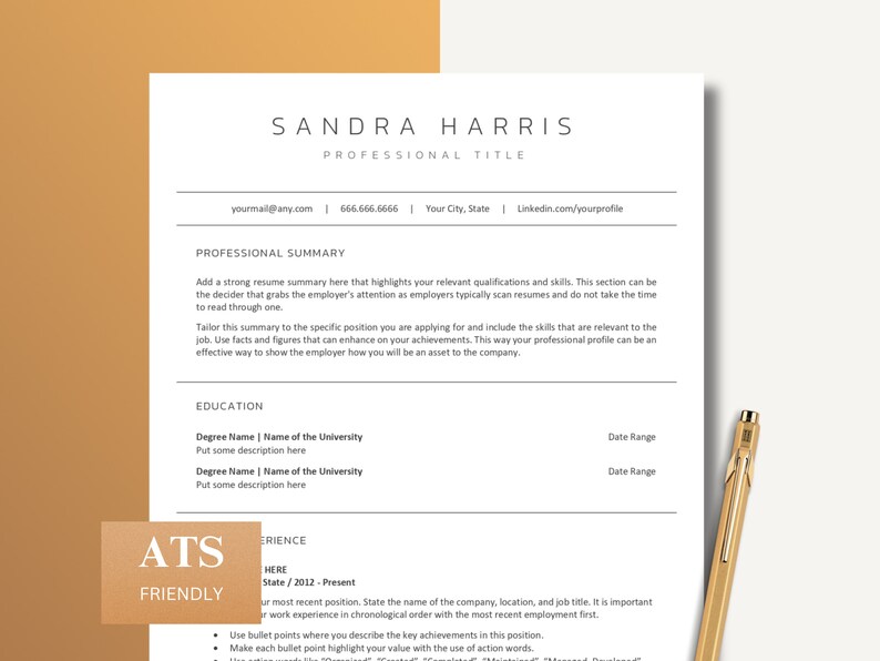 ATS Friendly Resume Template, Google Docs, Word and Mac Pages Resume ...