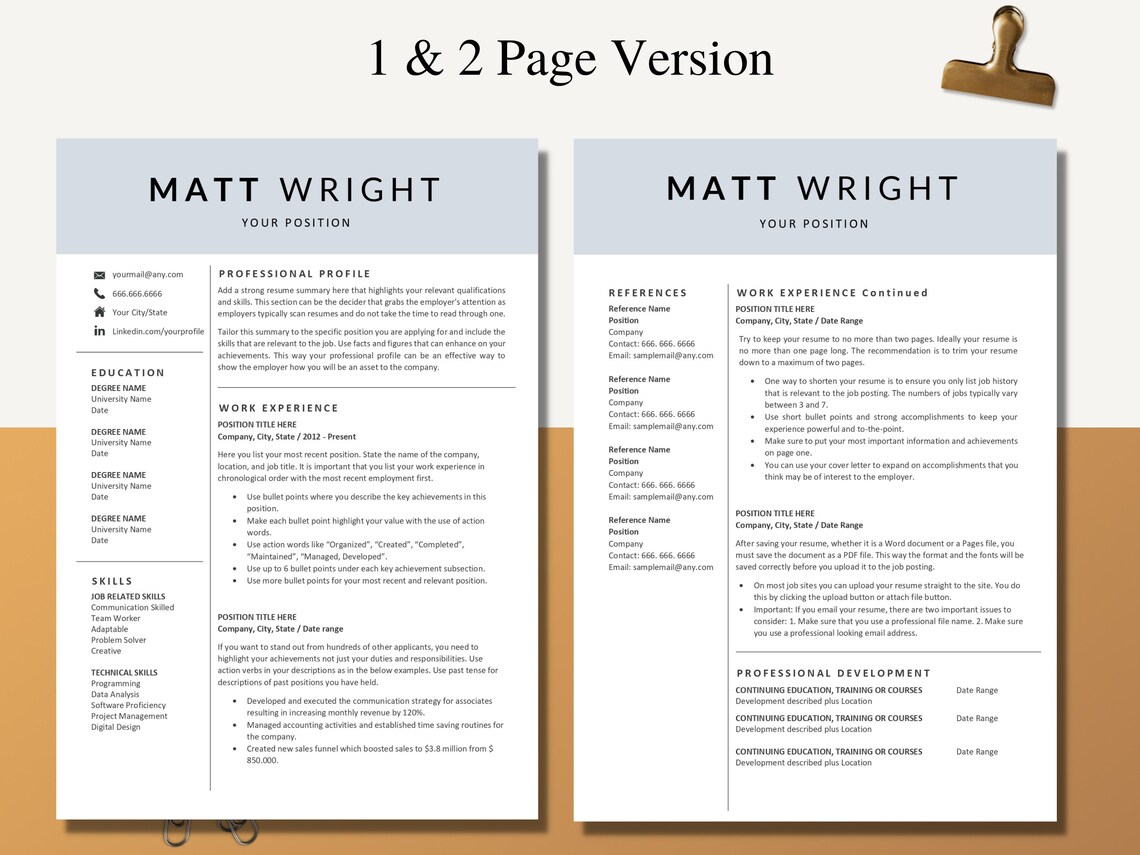 Resume Template Google Docs, Clean, Modern Resume Template for Google ...
