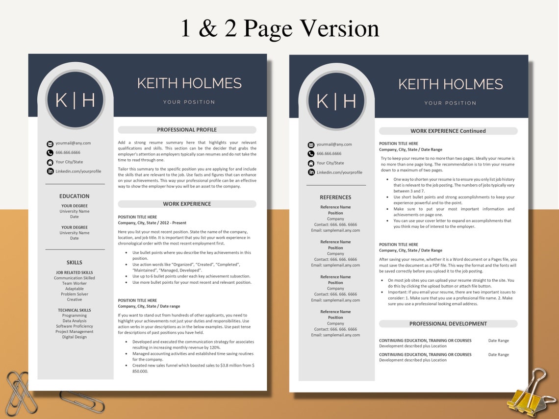 Modern, Executive Resume Template for MS Word and Mac Pages, CV ...