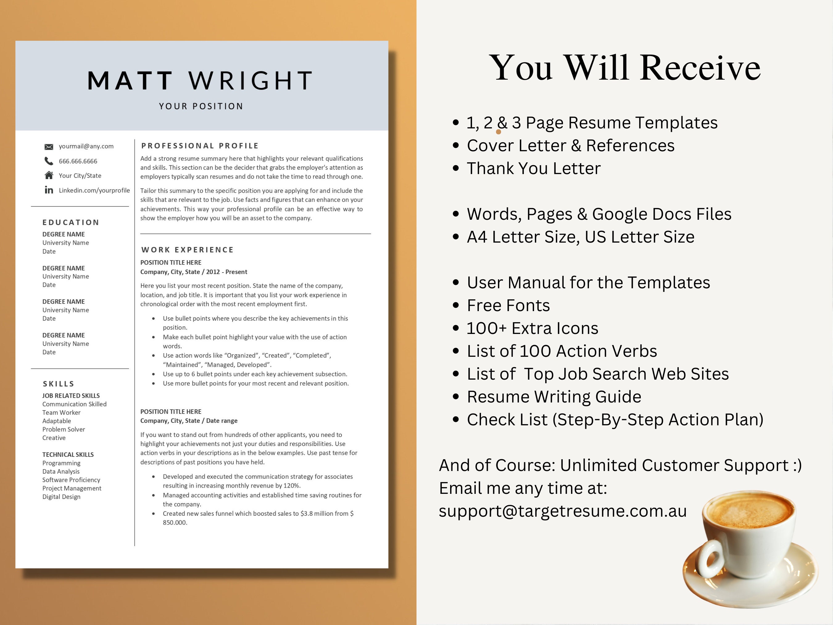 Resume Template for Google Docs, Word and Pages. 1-2 and 3 Pages Resume ...