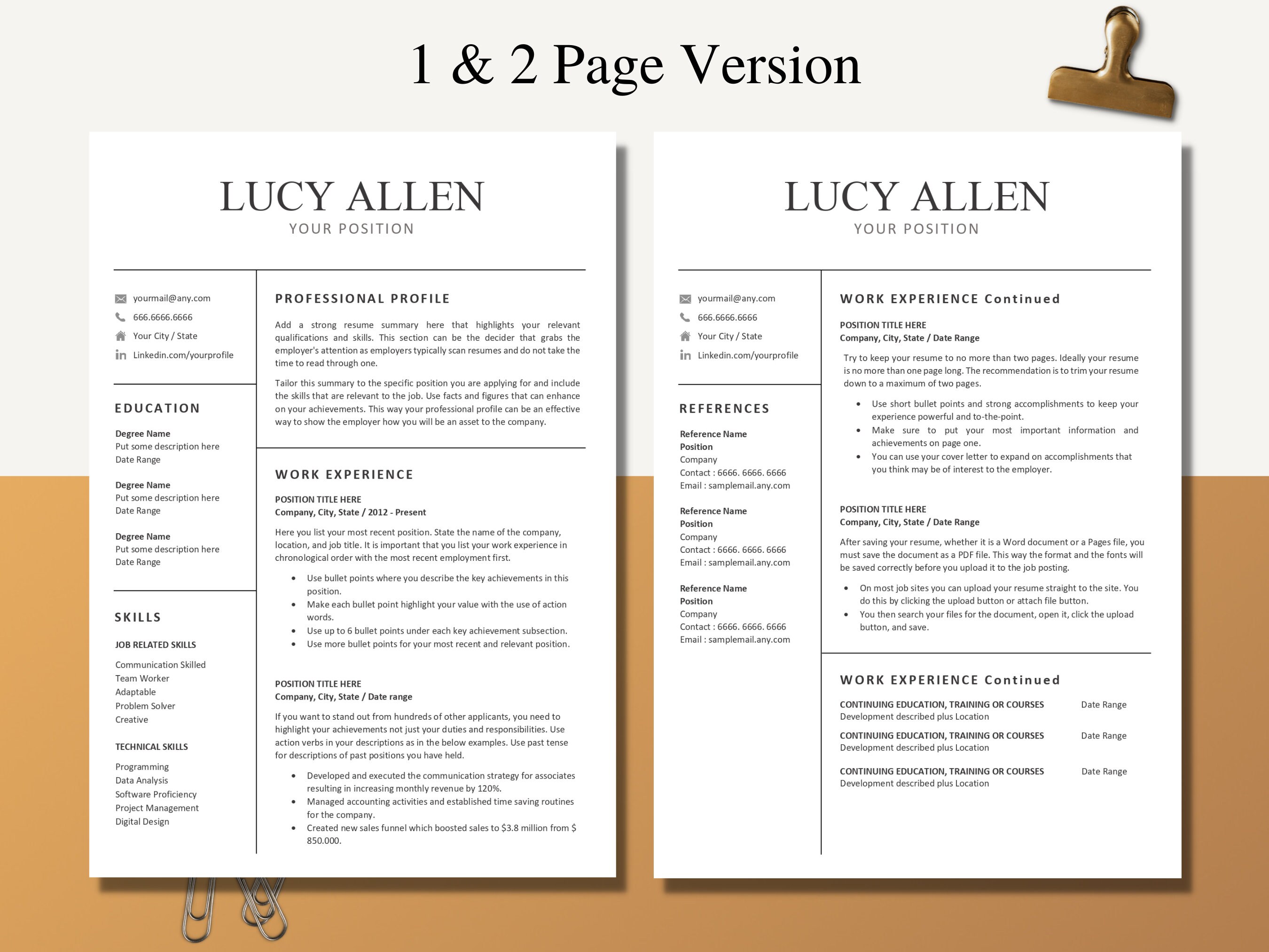 Resume Template, Professional Resume Template for Word and Pages, CV ...