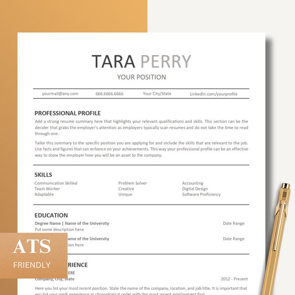 Modern, Executive Resume Template for MS Word and Mac Pages, CV ...