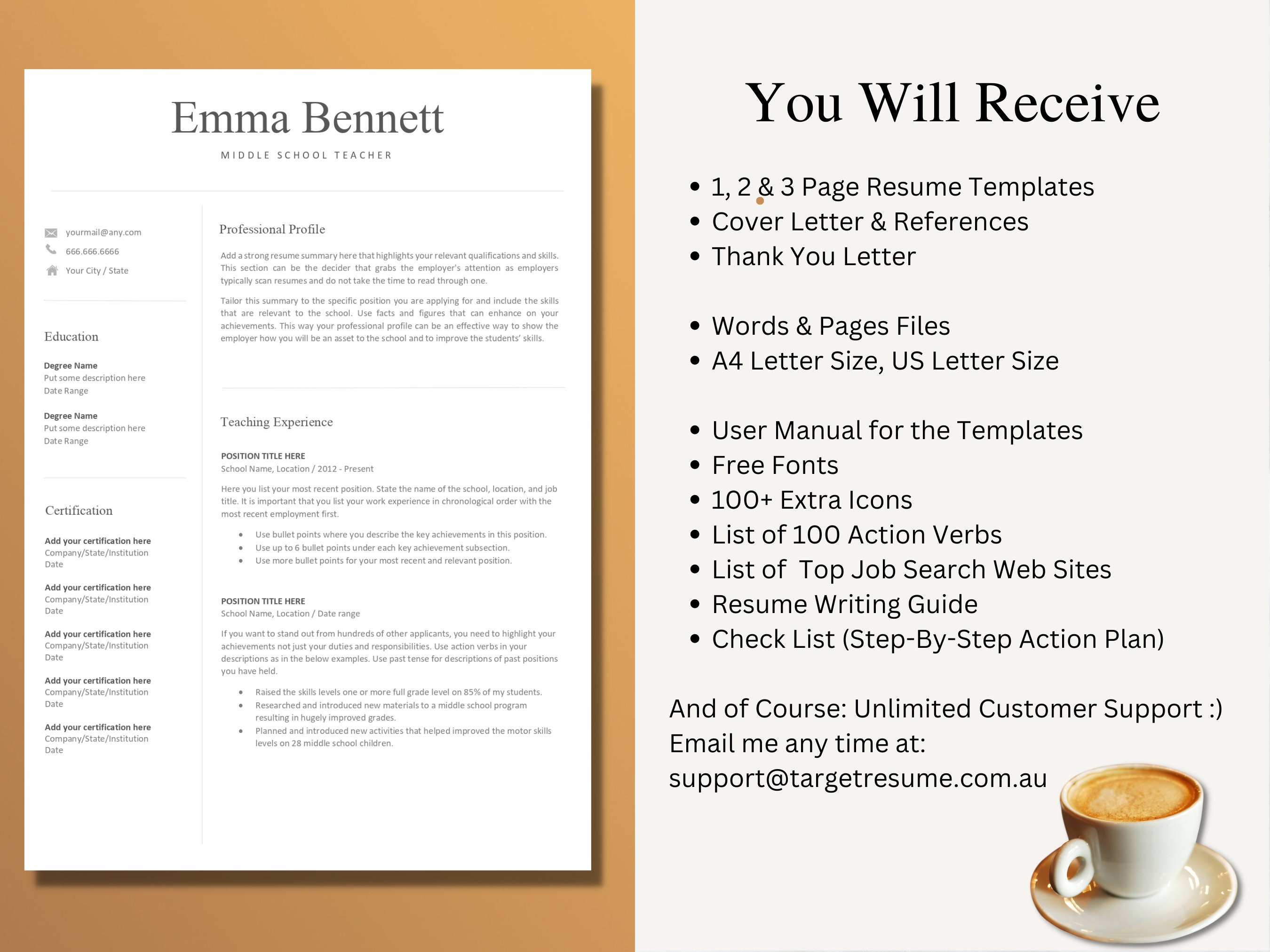 Teacher Resume Template for Word and Pages, Ats Friendly, Professional ...