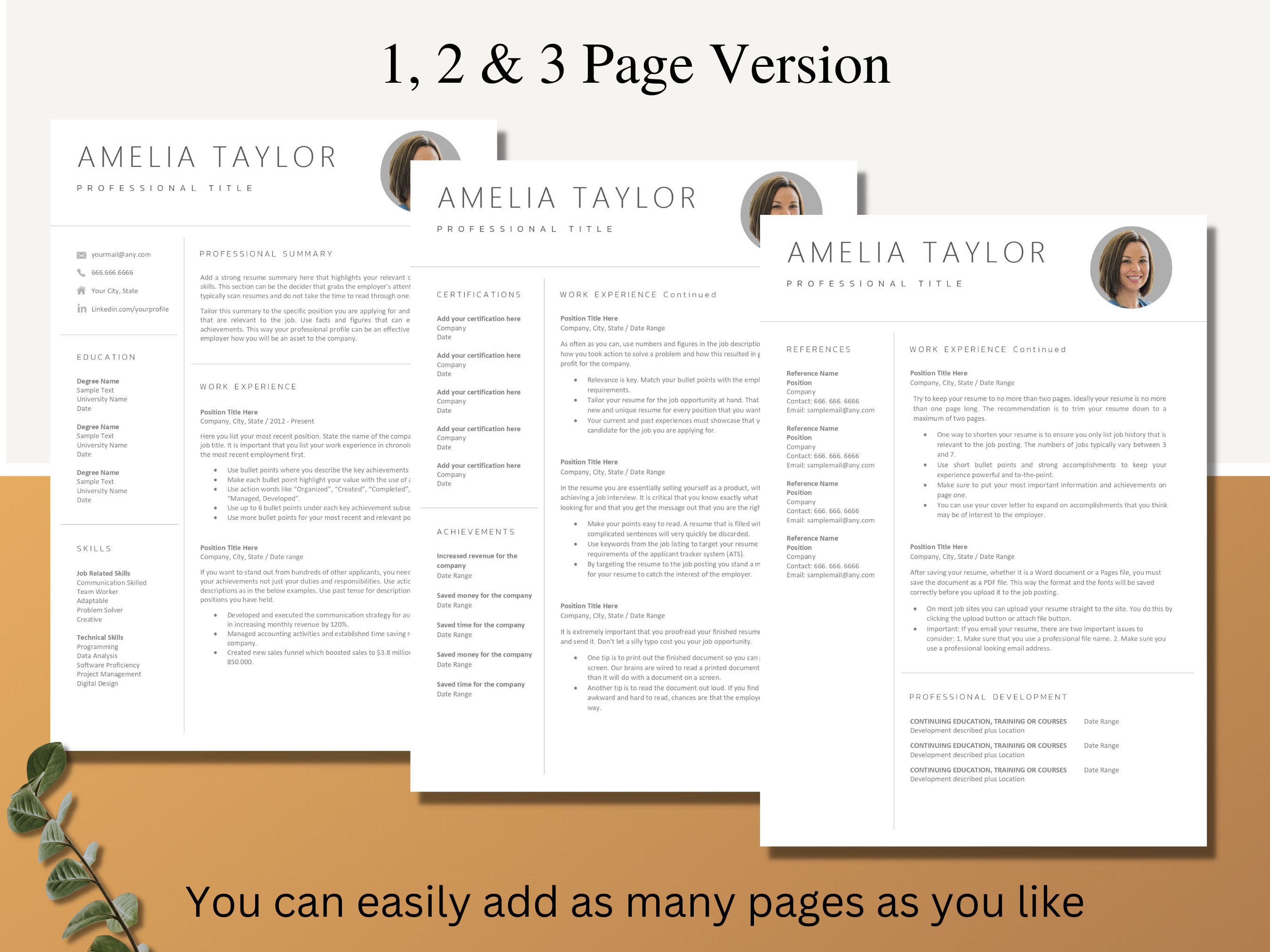 Resume and Cover Letter Template With Picture for Word and Pages ...