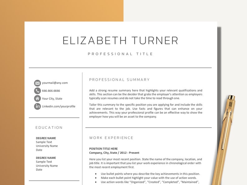 Resume Template Google Docs Word and Pages Executive Resume - Etsy