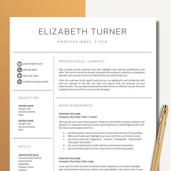 Resume Template Google Docs, Clean, Modern Resume Template for Google ...