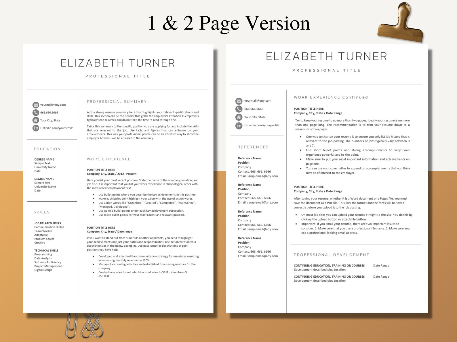 Resume Template Google Docs Word and Pages Executive Resume - Etsy