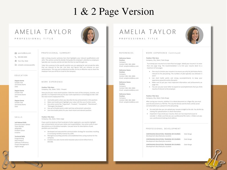 Resume and Cover Letter Template With Picture for Word and Pages ...