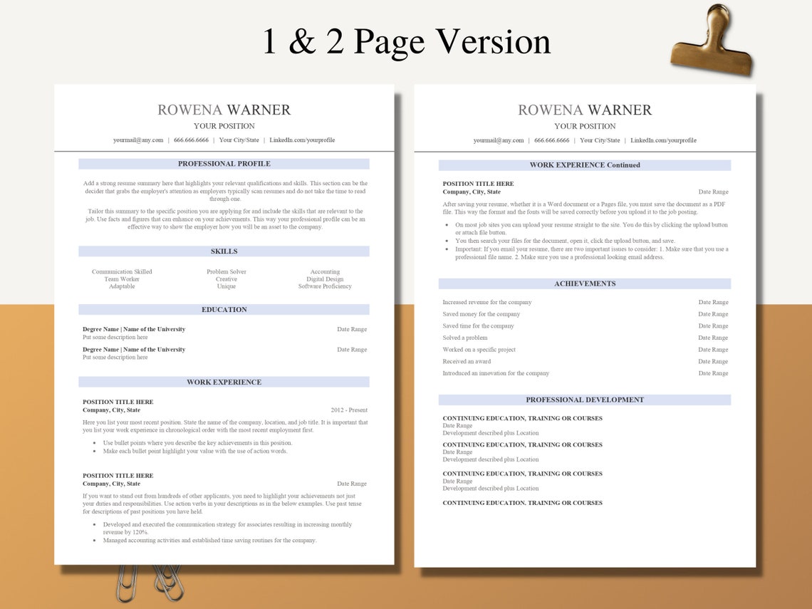 ATS Friendly Resume Template, Modern Resume Template for Word and Pages ...