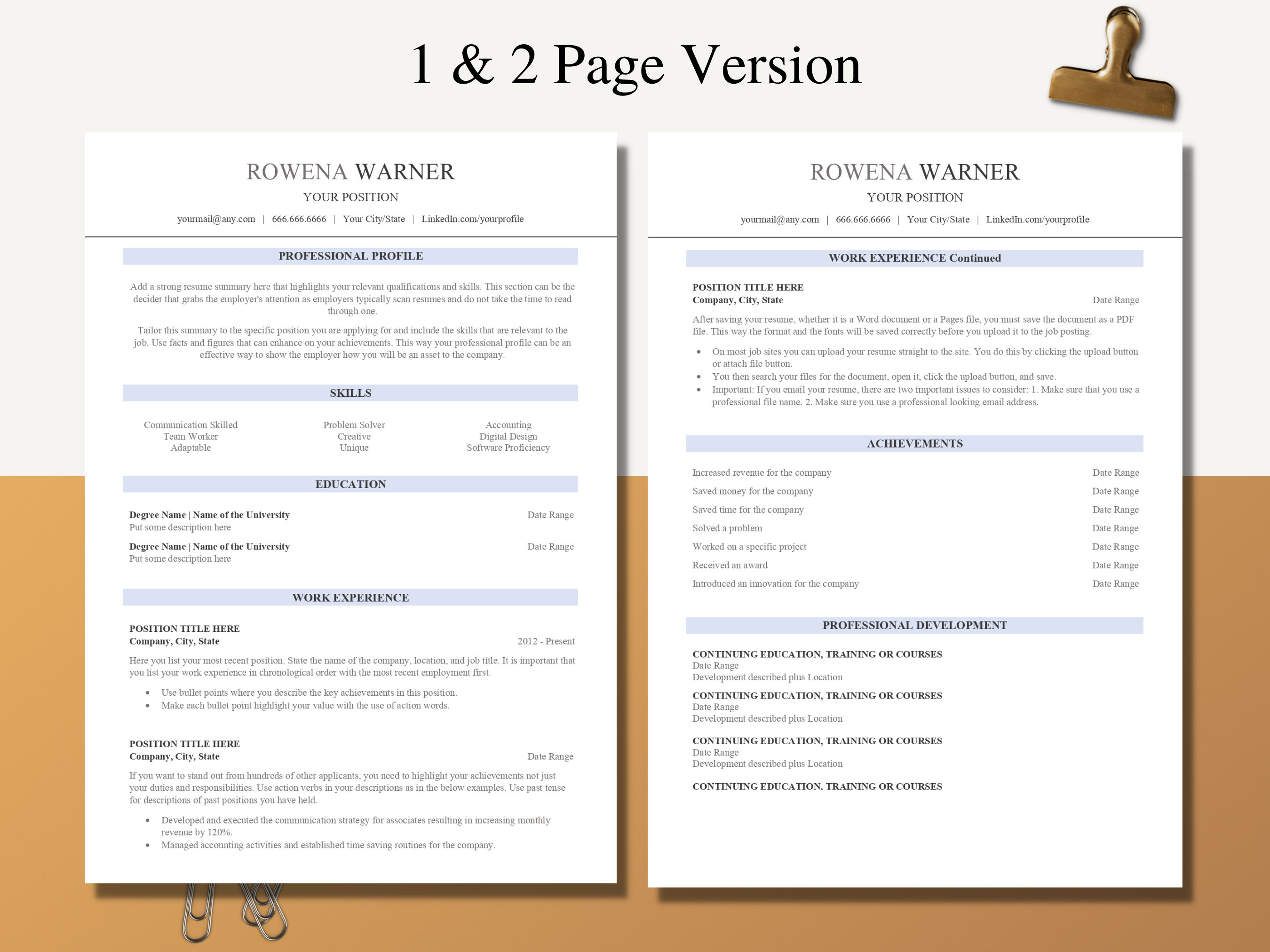 ATS Friendly Resume Template, Modern Resume Template for Word and Pages ...