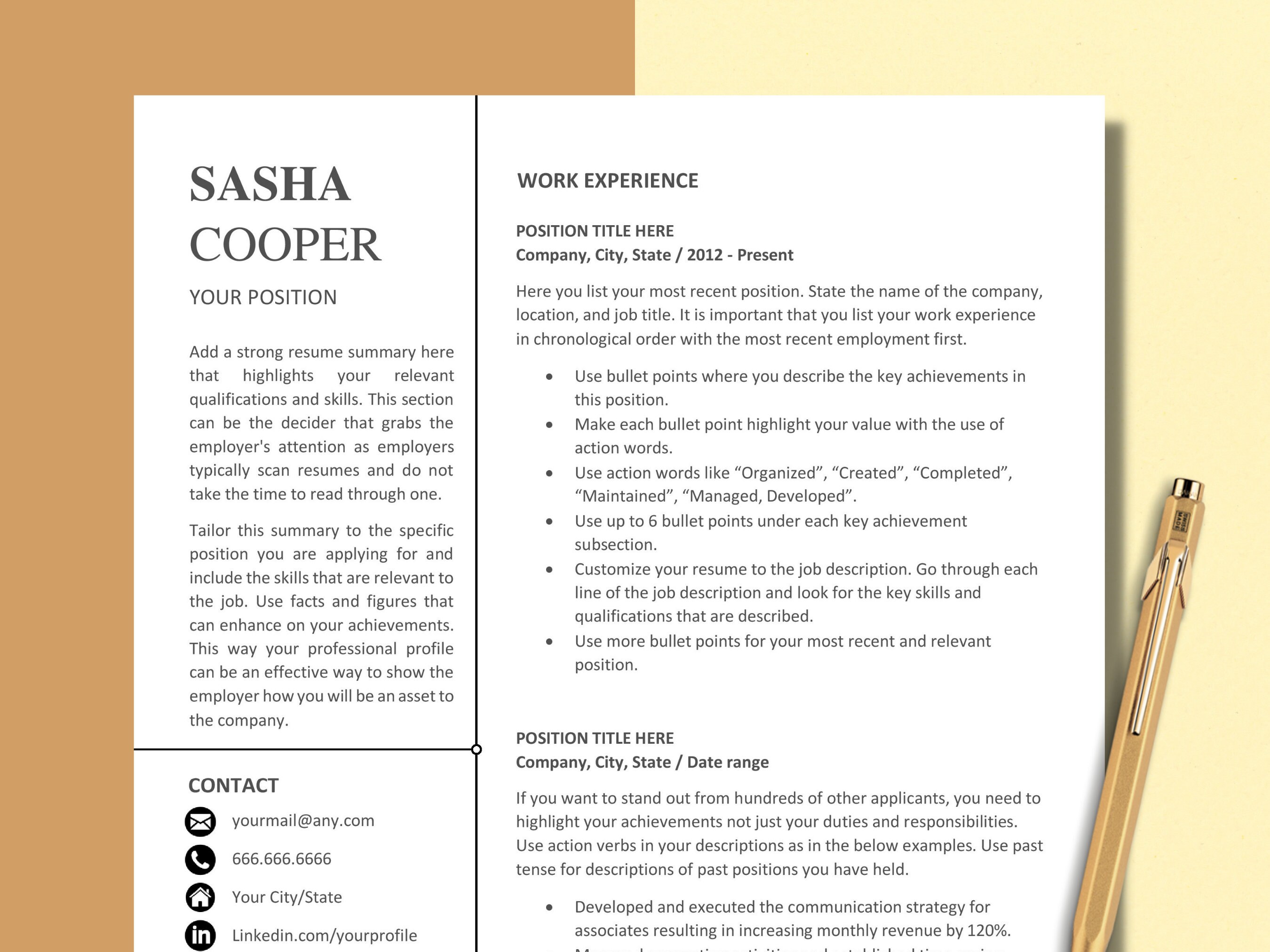 Executive Resume Template for MS Word and Mac Pages Resume - Etsy