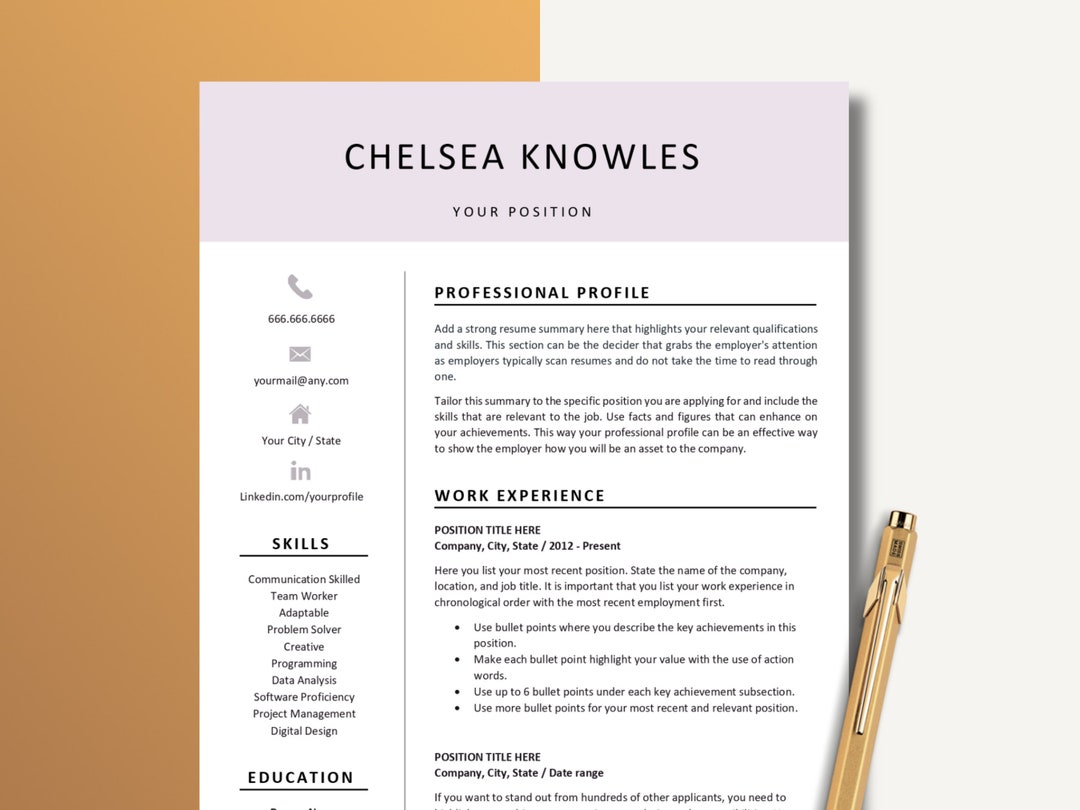Clean, Modern Resume Template for Word and Pages, Modern CV Template ...