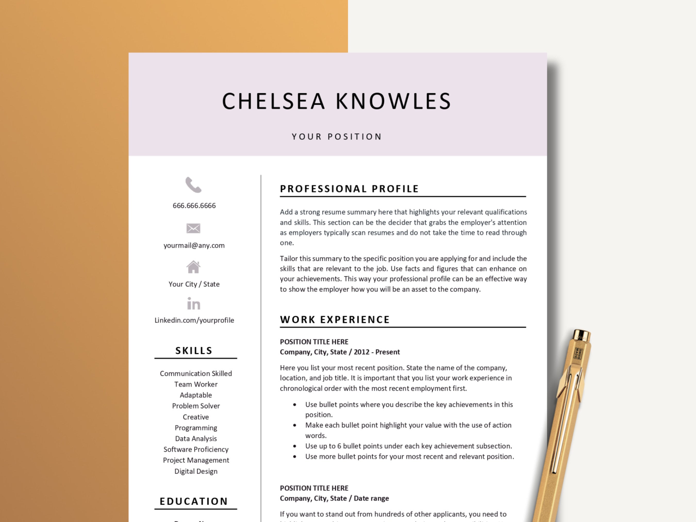Clean, Modern Resume Template for Word and Pages, Modern CV Template ...