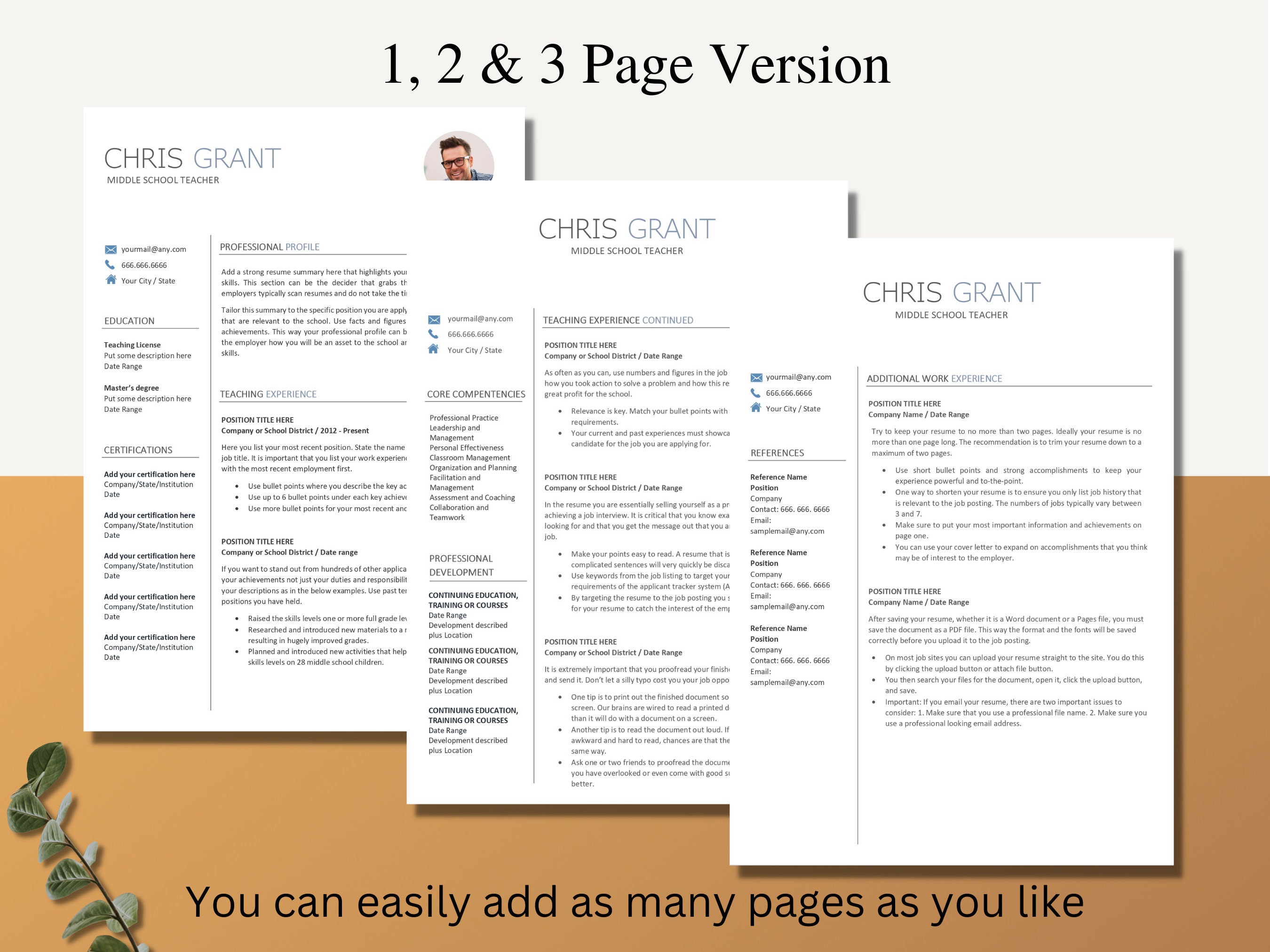 Minimalist Teacher Resume Template for Word and Pages, Middle School ...