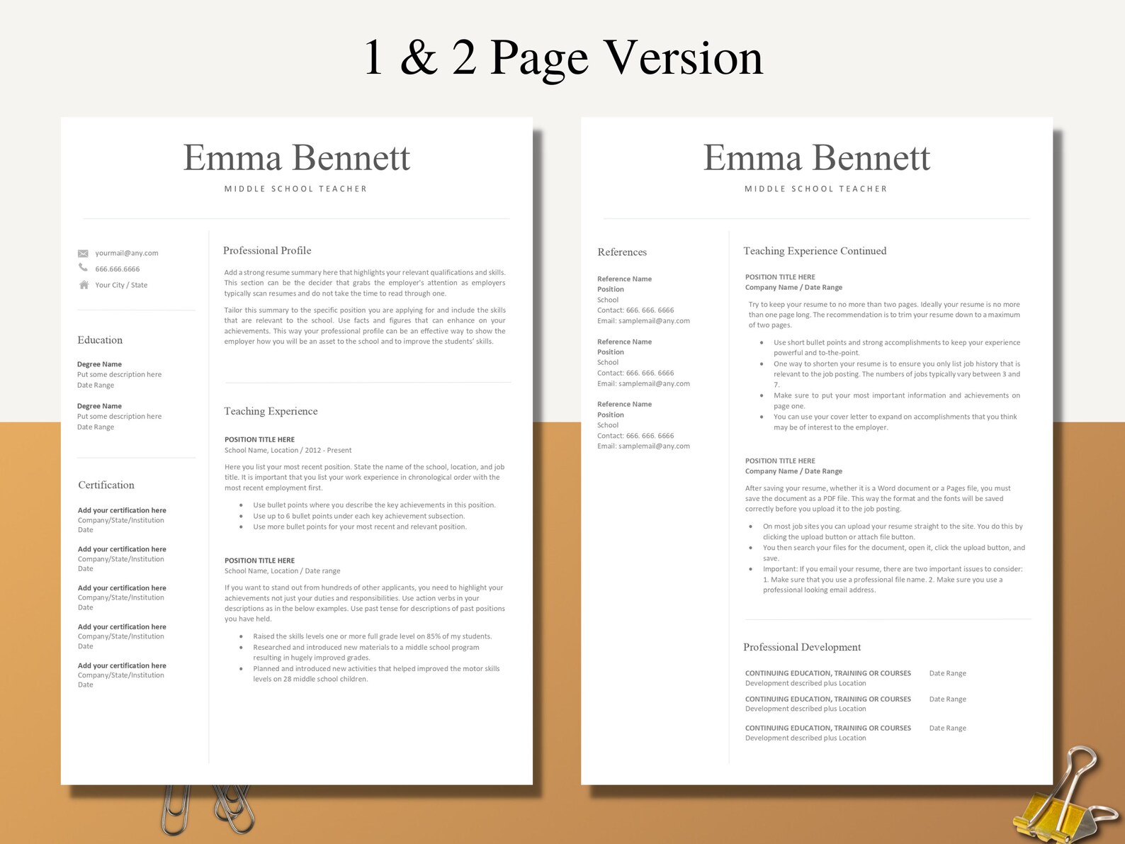 Teacher Resume Template for Word and Pages, Ats Friendly, Professional ...