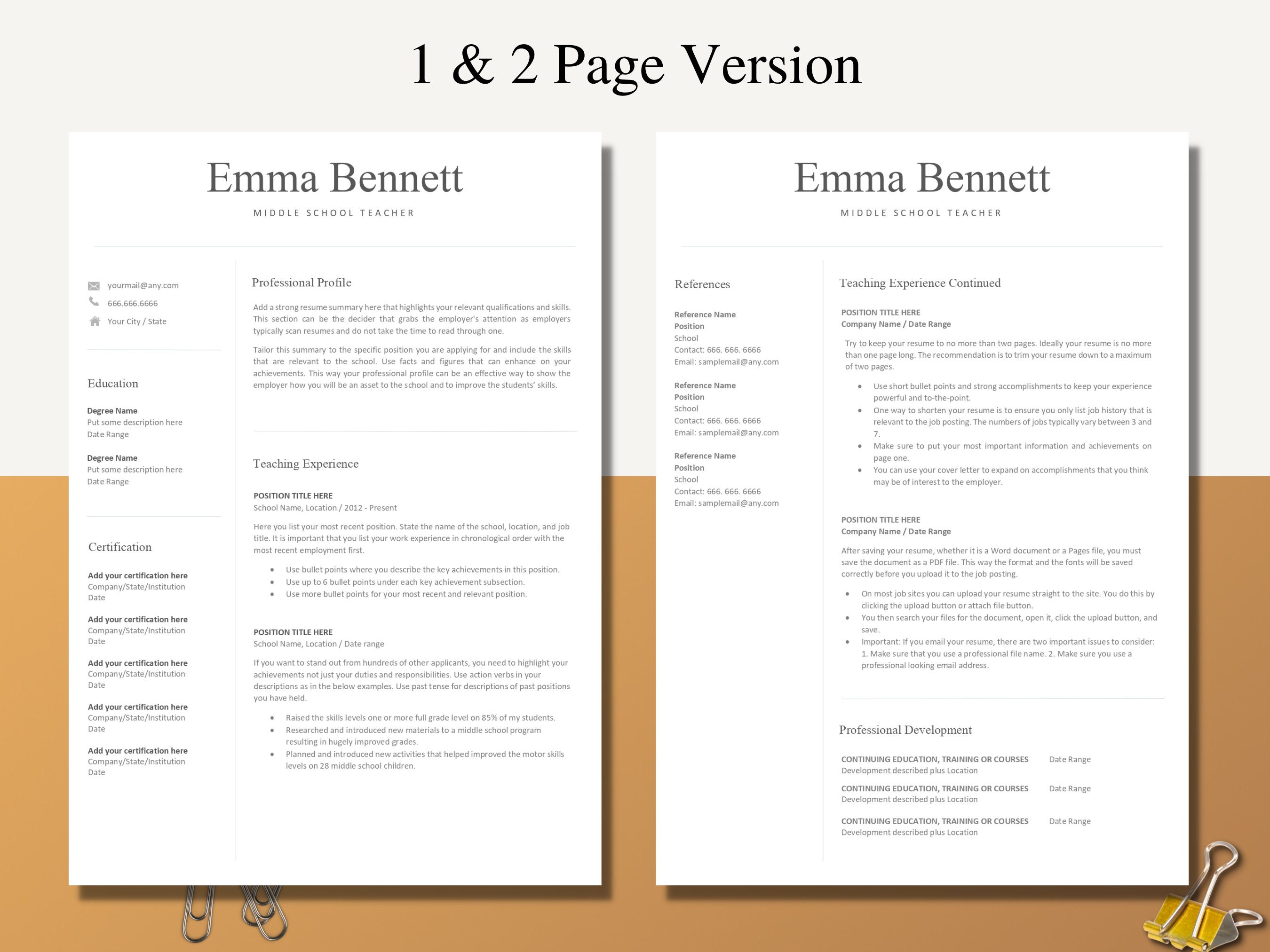 Teacher Resume Template for Word and Pages, Ats Friendly, Professional ...