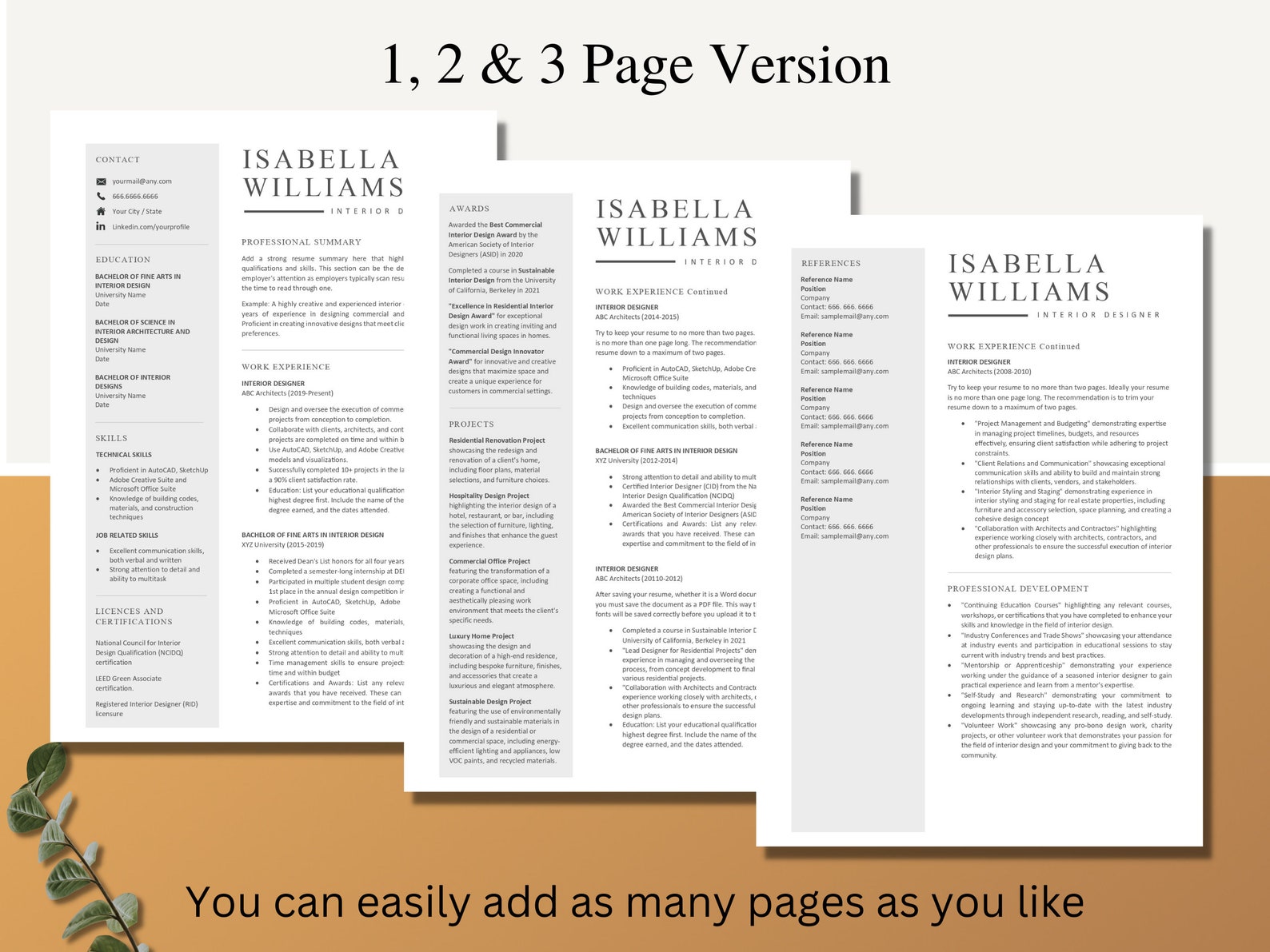 Interior Designer Resume Template, Word and Pages Professional Resume ...