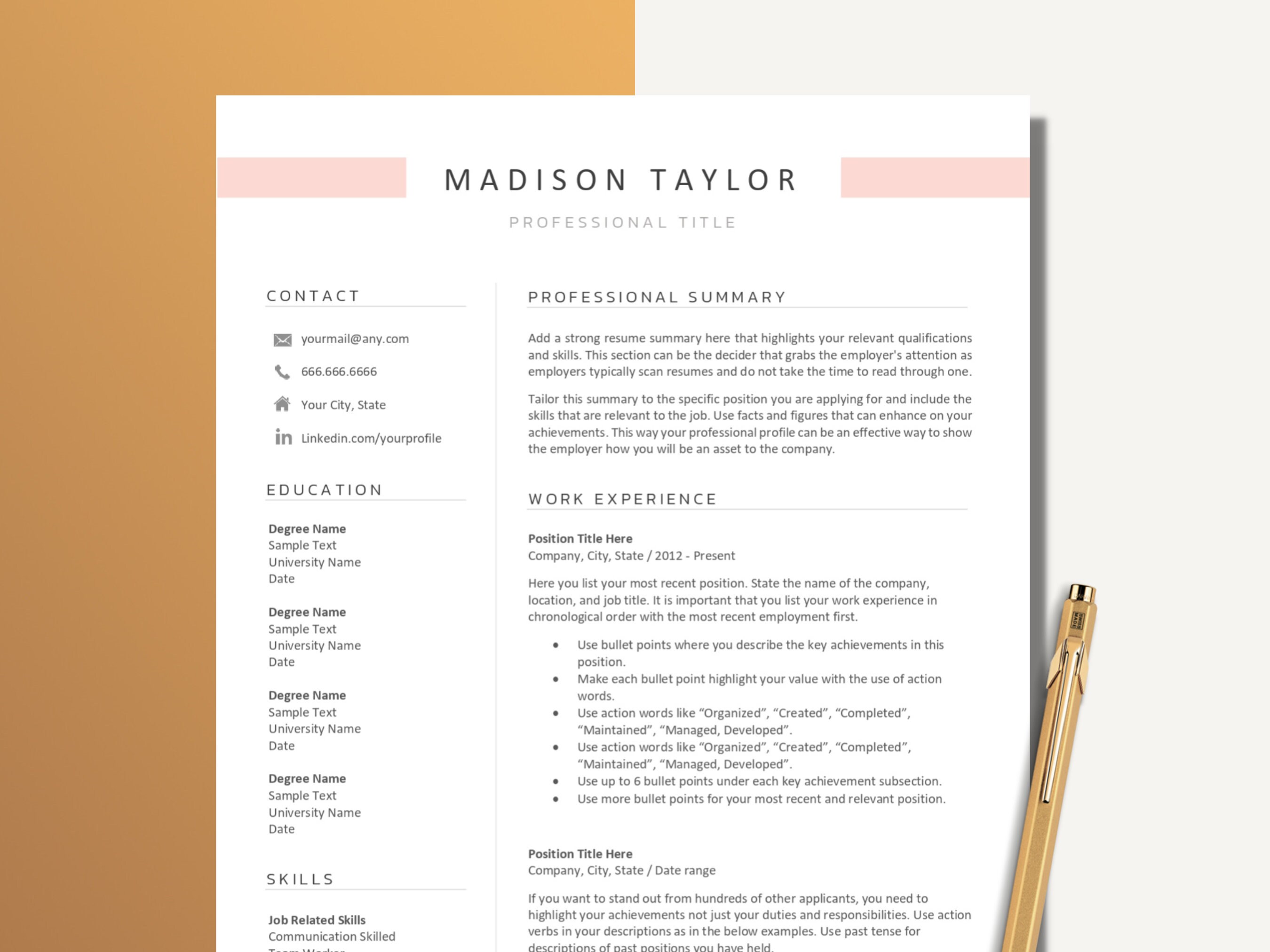 Professional, Modern Resume Template - ATS & SEO Optimized, Crafted by ...