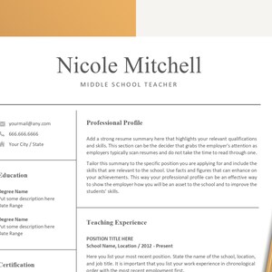 Teacher Resume Template for Word and Pages 1 2 and 3 Page - Etsy