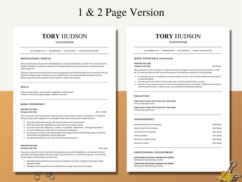 ATS Friendly Resume Template, Clean, Modern CV Template for Word and ...
