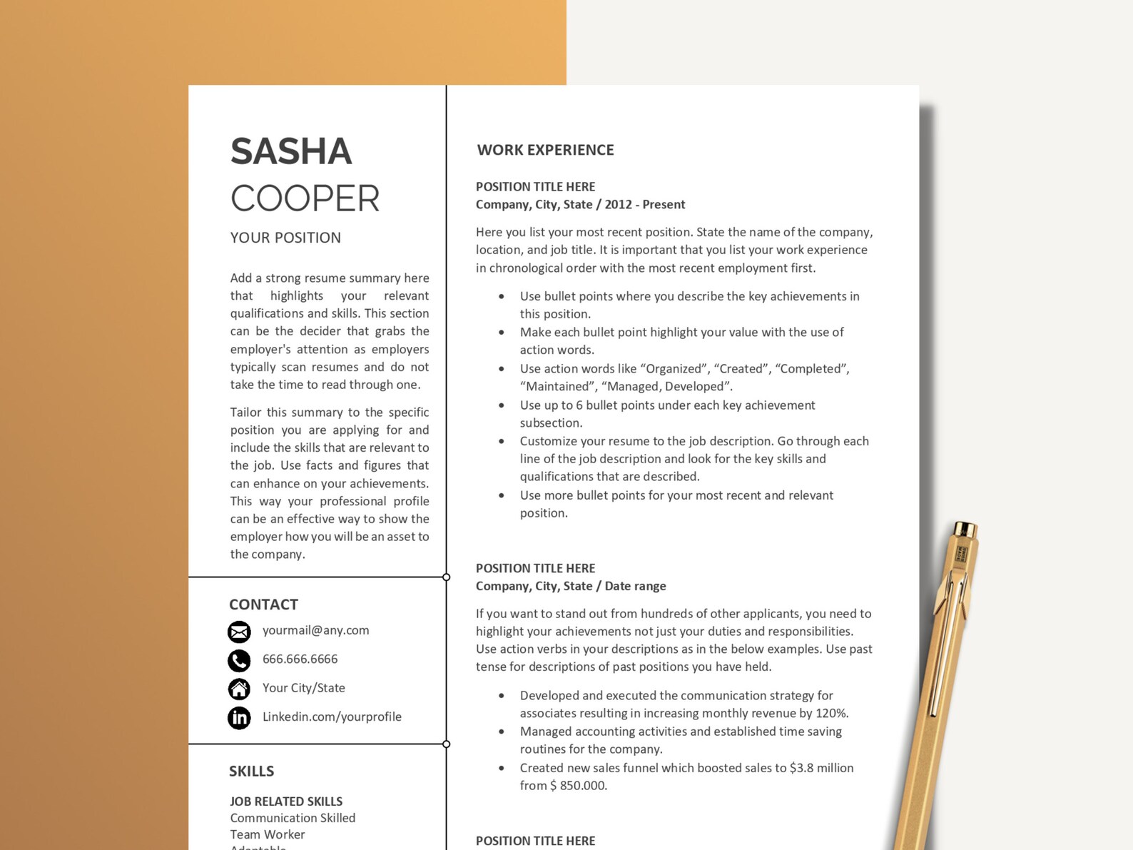 Executive Resume Template for MS Word and Mac Pages, Resume Template ...