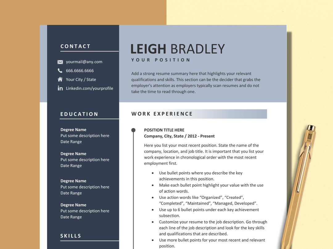 Modern Executive Resume Template for MS Word and Mac Pages - Etsy
