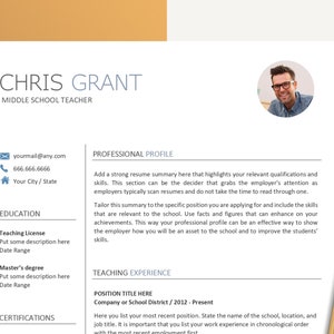 Minimalist Teacher Resume Template for Word and Pages Middle - Etsy