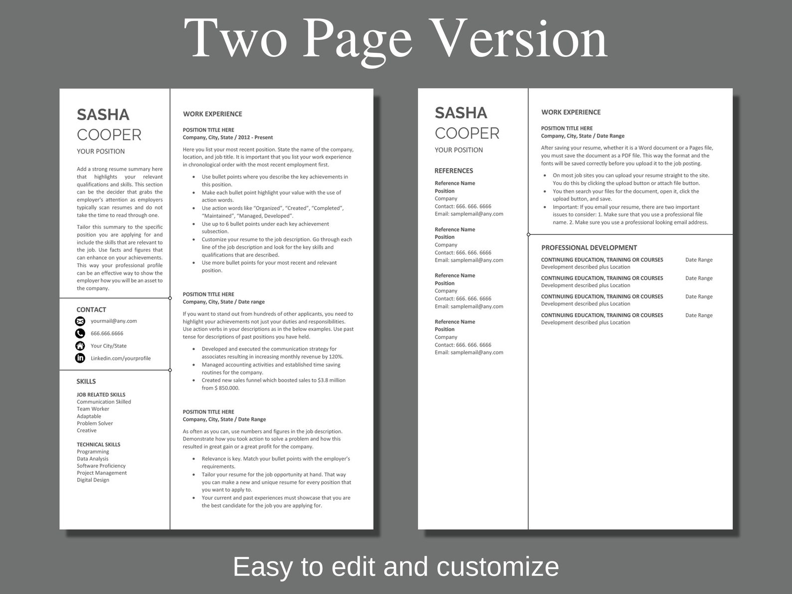 Executive Resume Template for MS Word and Mac Pages Resume - Etsy
