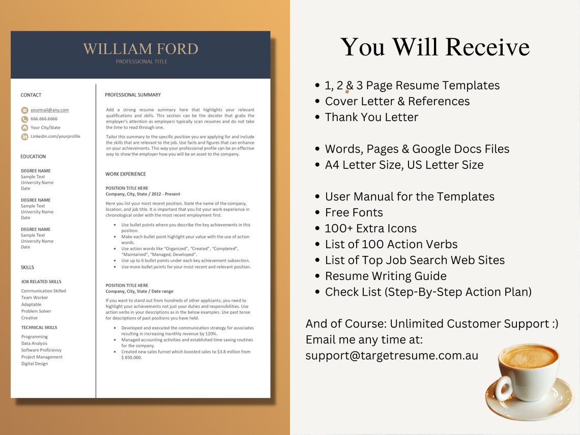 Modern Executive Resume Template for Google Docs, Word and Apple Pages ...