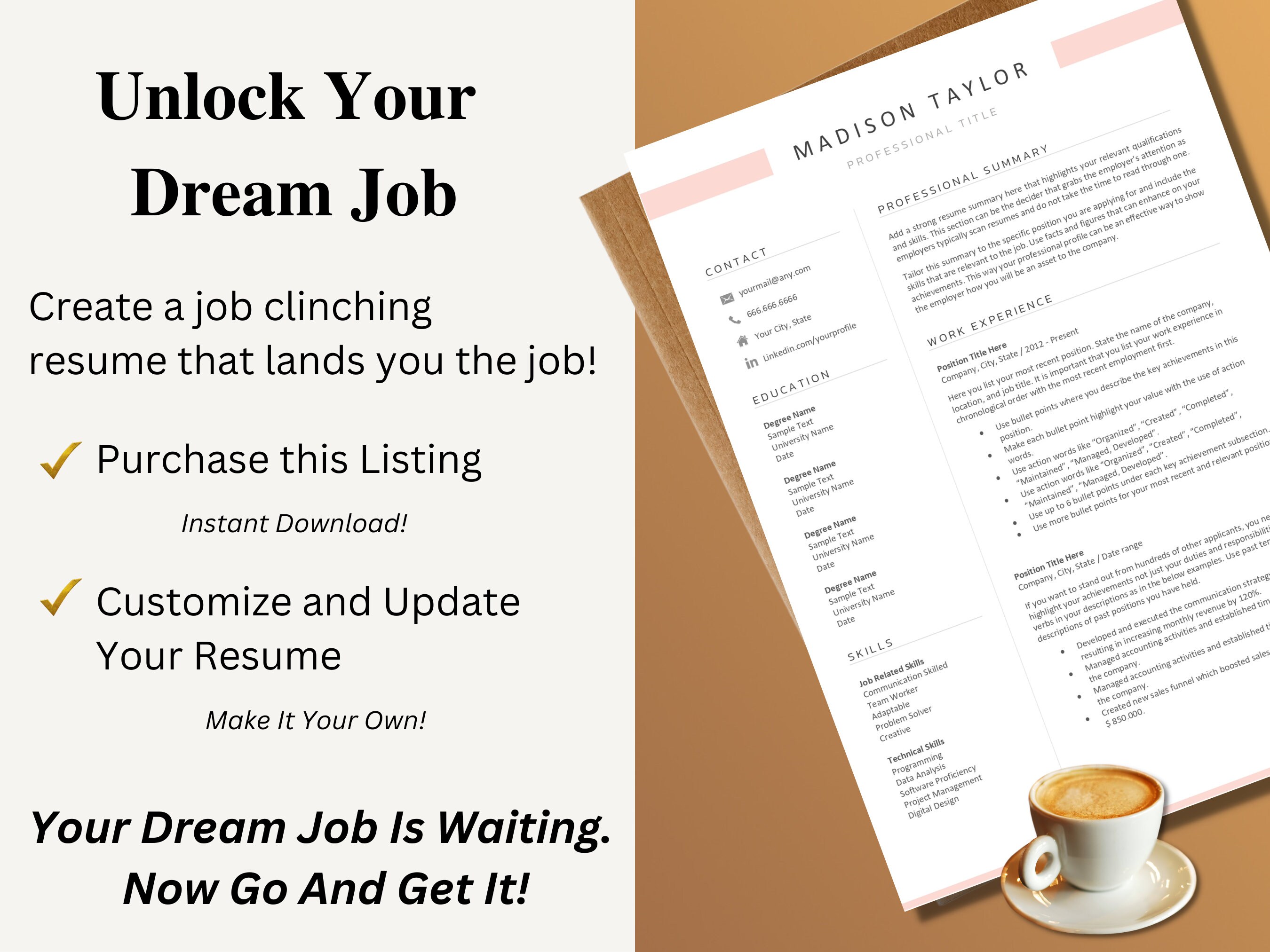Professional, Modern Resume Template - ATS & SEO Optimized, Crafted by ...