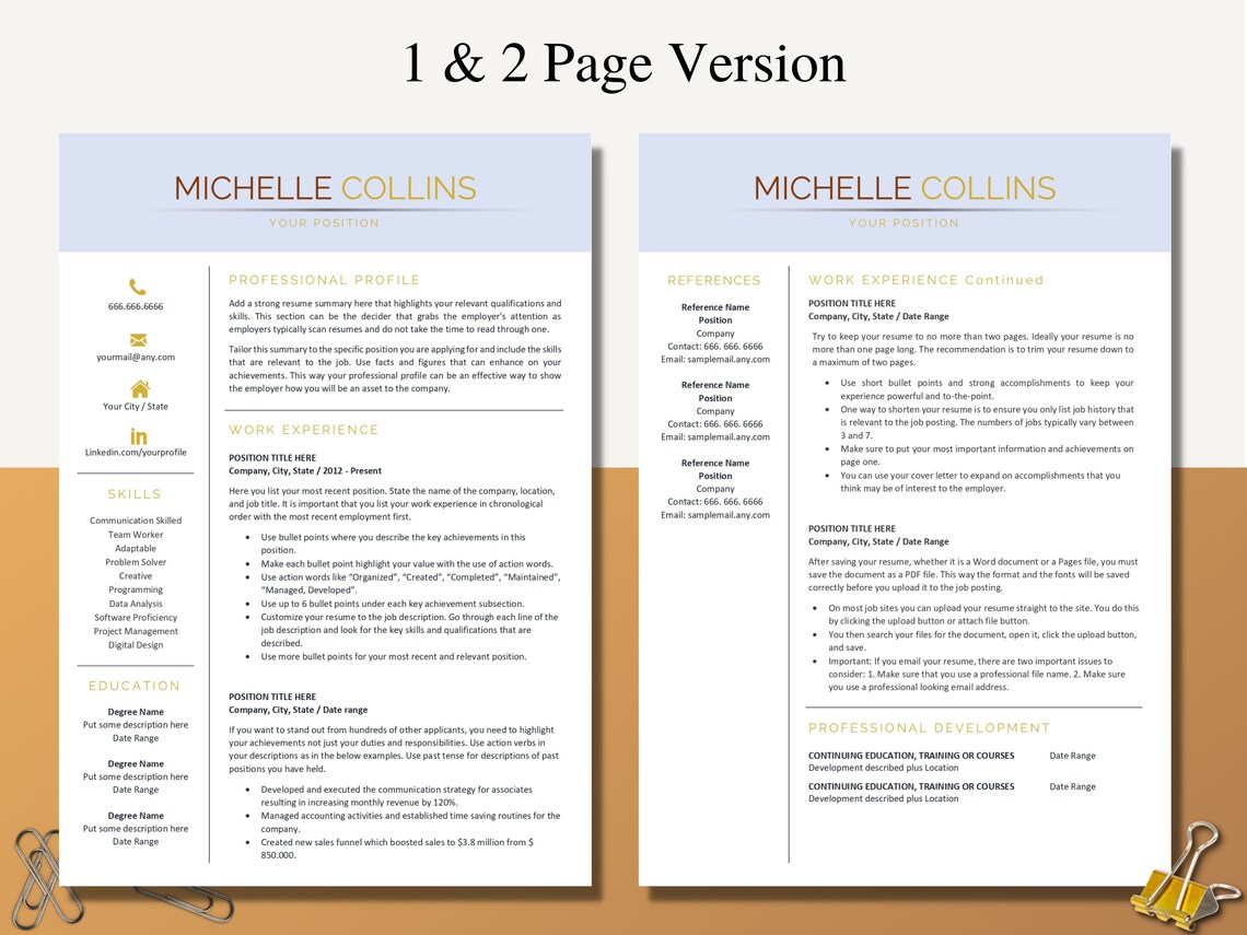 Creative, Modern Resume Template for MS Word and Mac, 1,2 and 3 Page ...