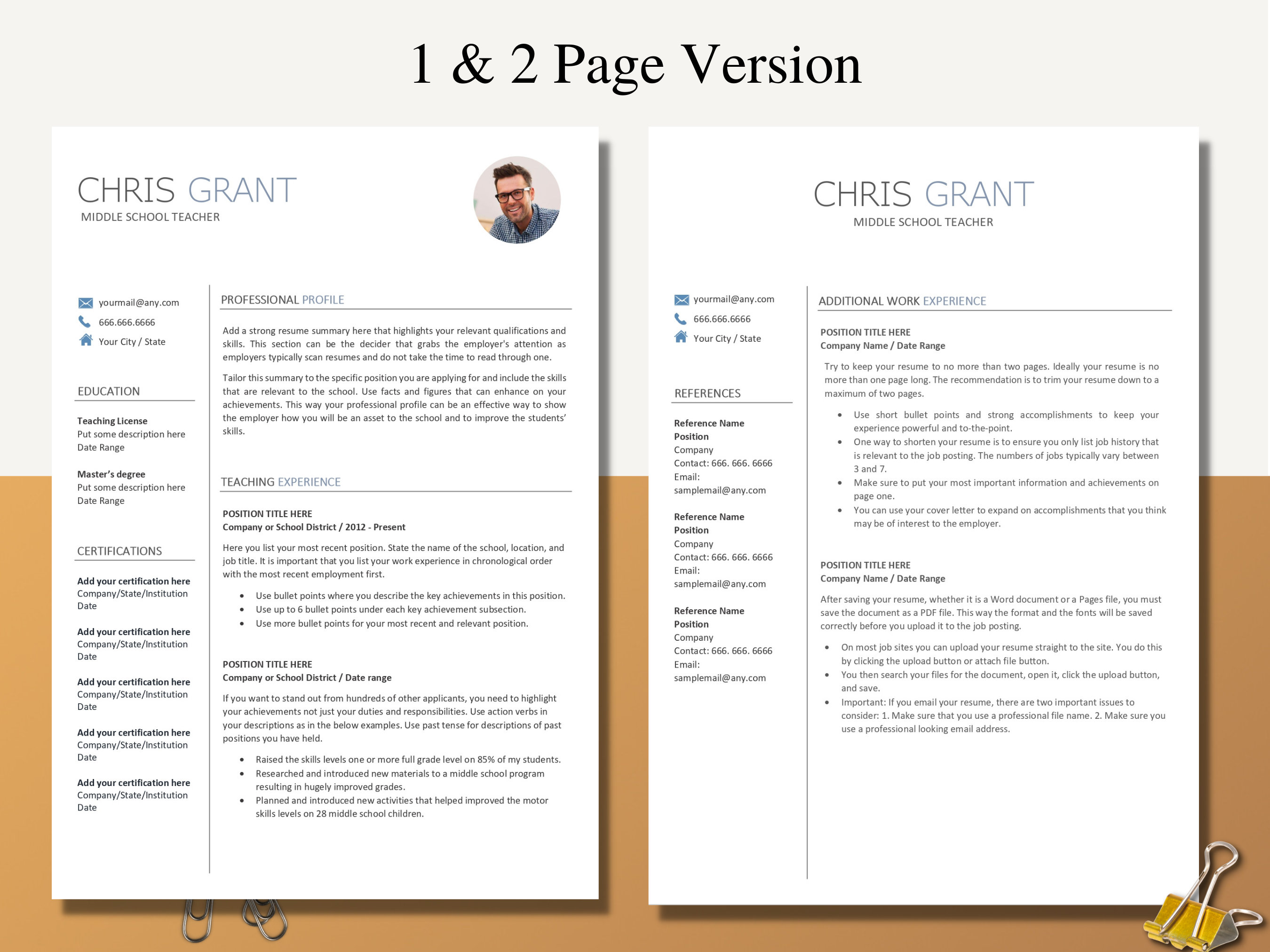 Minimalist Teacher Resume Template for Word and Pages, Middle School ...