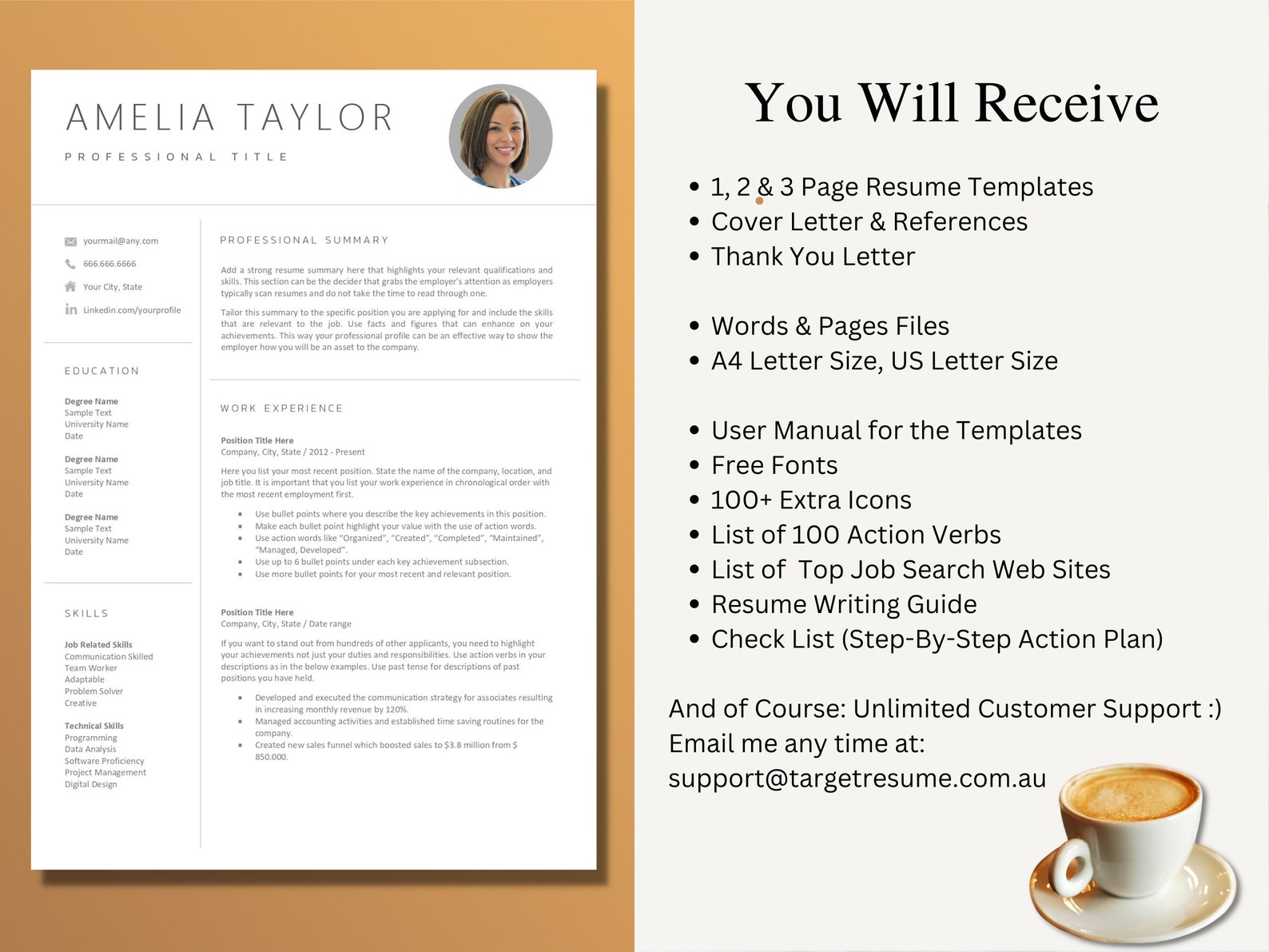 Resume and Cover Letter Template With Picture for Word and Pages ...