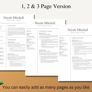 Teacher Resume Template for Word and Pages 1 2 and 3 Page - Etsy